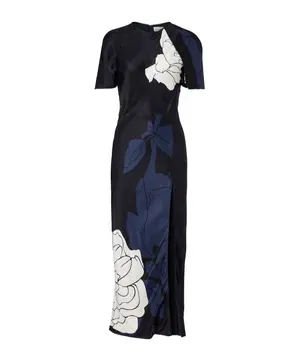 Victoria Beckham Floral Midi Dress - Black
