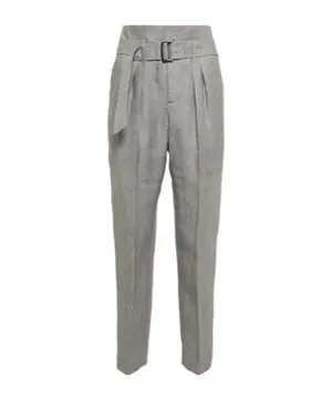 Brunello Cucinelli High-rise Linen-blend Pants - Gray