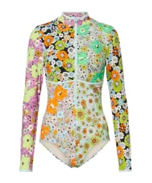 ALEMAIS Orange Blossom Floral Rashguard Swimsuit - Multicolor