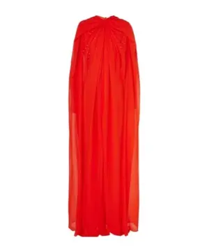 Givenchy Caped Embellished Silk Gown - Red