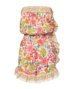 Farm Rio Banana Flowers Ruffled Cotton Minidress - Multicolor
