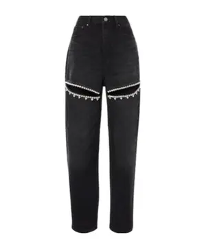 AREA Embellished Cutout Straight Jeans - Black