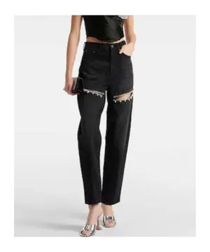AREA Embellished Cutout Straight Jeans