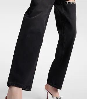 AREA Embellished Cutout Straight Jeans