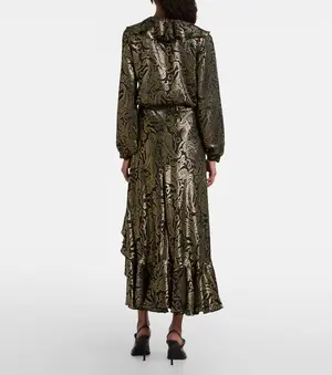 Etro Paisley Ruffled Silk-blend Midi Skirt