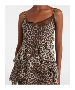 JACQUES WEI Leopard-print Ruffled Silk Camisole