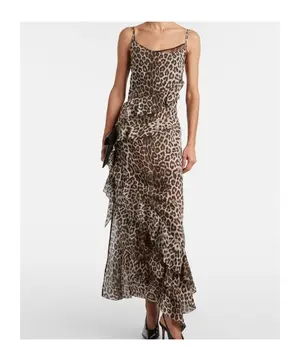 JACQUES WEI Leopard-print Draped Silk Maxi Dress