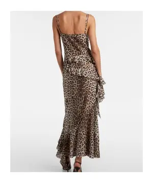 JACQUES WEI Leopard-print Draped Silk Maxi Dress - No