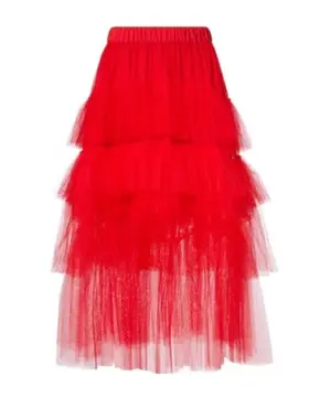 Simone Rocha Tiered Tulle Midi Skirt - Red