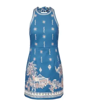 ALEMAIS Acacia Printed Halterneck Cotton Minidress - Blue