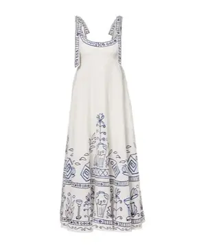 ALEMAIS Printed Linen Maxi Dress - White