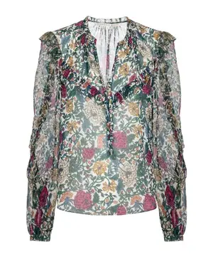 Veronica Beard Abuela Floral Print Blouse - Gray