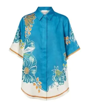 ALEMAIS Luda Floral Linen Shirt - Blue