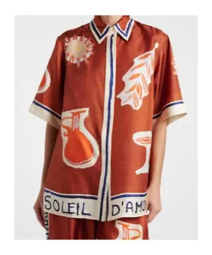 ALEMAIS X Lrnce Soleil D'amour Printed Silk Shirt - Brown