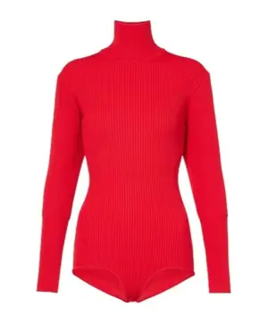 Magda Butrym Ribbed-knit Turtleneck Bodysuit - Red