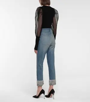 Veronica Beard Faded Ruffle Denim Pants