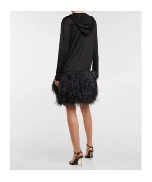 TOM FORD Feather-trimmed Silk Hoodie Minidress