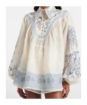 ALEMAIS Villa Romantica Printed Ramie Blouse