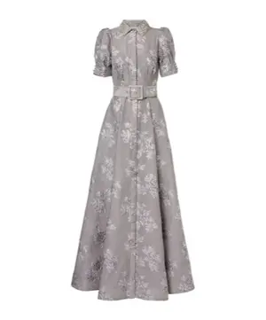 Rebecca Vallance Ruth Embellished Belted Brocade Gown - Gray