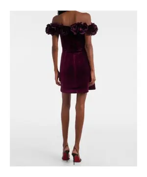 Rebecca Vallance Velvet Floral Appliqué Off-the-shoulder Mini Dress
