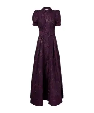 Rebecca Vallance Afina Belted Floral Brocade Gown - Black