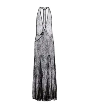 ADRIANA DEGREAS Sheer Open-back Lace Maxi Dress - Gray