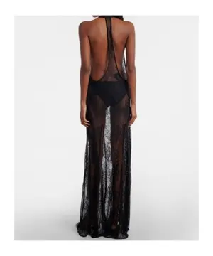 ADRIANA DEGREAS Sheer Lace Maxi Dress
