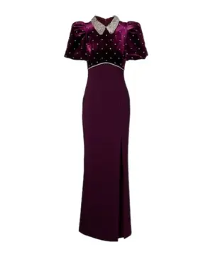 Rebecca Vallance Charles Embellished Velvet Gown - Black