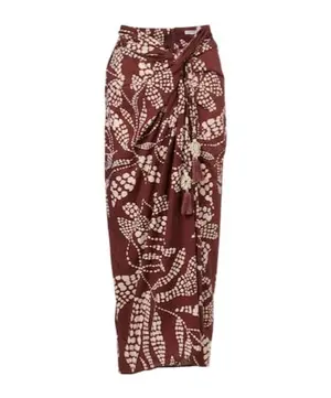 Poupette St Barth Uma Printed Cotton Midi Skirt - Brown
