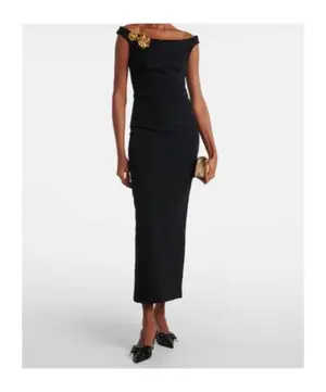 SAFIYAA LONDON Belted Embellished Crepe Maxi Dress