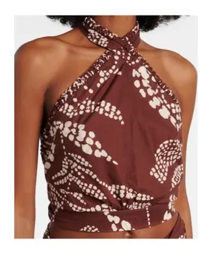 Poupette St Barth Suma Printed Cotton Crop Top