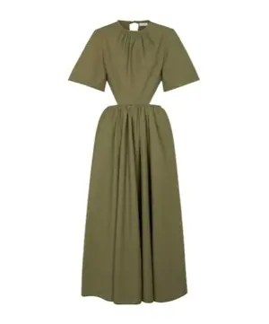 DEVEAUX Cutout Poplin Midi Dress - Green