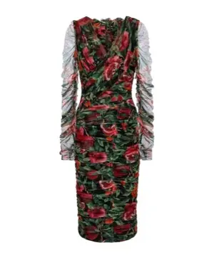 Dolce & Gabbana Pomegranate-printed Cotton-blend Midi Dress - Multicolor