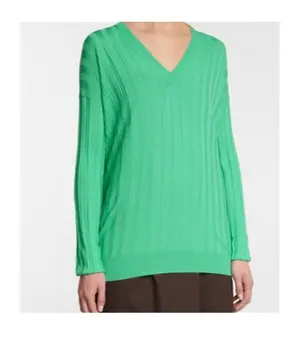 Plan C Ribbed V-neck Long Sleeve Sweater