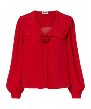 Rixo Emelin Floral-appliqué Silk Blouse - Red