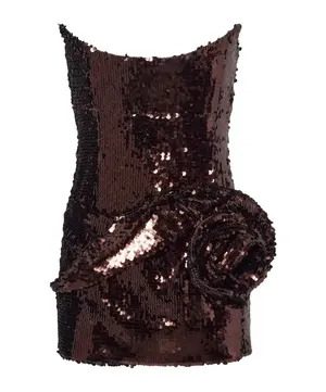 Magda Butrym Floral-appliqué Sequined Minidress - Brown