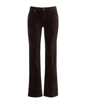 7 For All Mankind Calie Straight Mid-rise Cotton-blend Velvet Straight Pants - Black
