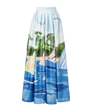 LEO Printed Pleated Maxi Skirt - Blue