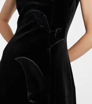 LEO Cleo Floral-appliqué Velvet Midi Dress