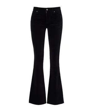 7 For All Mankind Leggy Bootcut Mid-rise Cotton-blend Velvet Bootcut Pants - Black