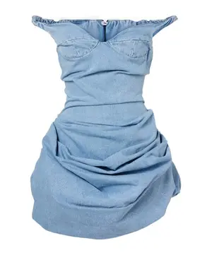 Magda Butrym Gathered Off-shoulder Denim Minidress - Blue