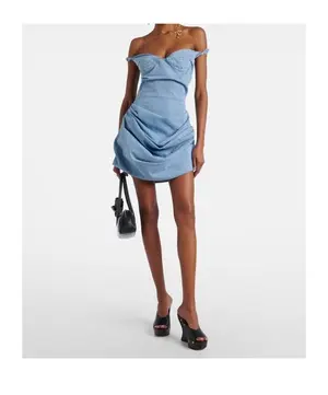 Magda Butrym Gathered Off-shoulder Denim Minidress