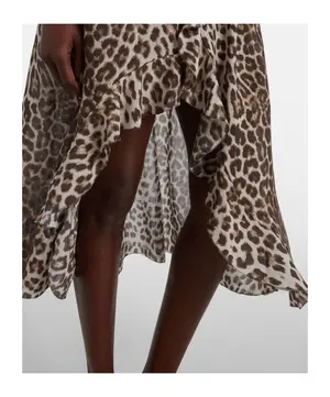 JACQUES WEI Lace-trimmed Leopard-print Asymmetric Midi Dress