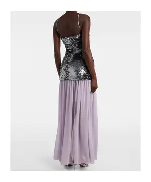 JACQUES WEI Sequined Paneled Maxi Dress