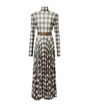 Norma Kamali Checked Turtleneck Jersey Midi Dress - Gray