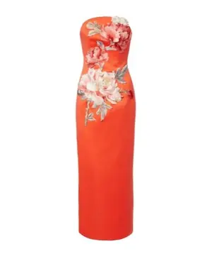 LEO Ava Floral-appliqué Satin Corset Gown - Red