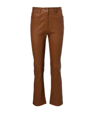 JOSEPH Cropped Leather Bootcut Pants - Brown