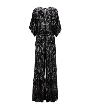 Norma Kamali Obie Sequined Semi-sheer Mesh Jumpsuit - Black