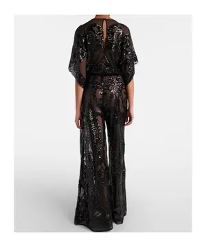 Norma Kamali Obie Sequined Semi-sheer Mesh Jumpsuit