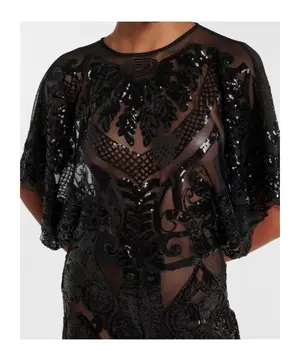 Norma Kamali Obie Sequined Semi-sheer Mesh Jumpsuit